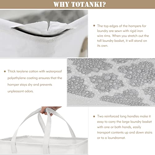 TOTANKI 2-Pack Laundry Basket, 80L Large Laundry Hamper with Long Reinforced Handles, Freestanding Waterproof Storage Basket, Collapsible Clothes Hamper for Bedroom, Bathroom, Dorm (Grey)