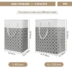 TOTANKI 2-Pack Laundry Basket, 80L Large Laundry Hamper with Long Reinforced Handles, Freestanding Waterproof Storage Basket, Collapsible Clothes Hamper for Bedroom, Bathroom, Dorm (Grey)