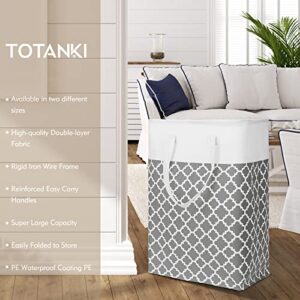 TOTANKI 2-Pack Laundry Basket, 80L Large Laundry Hamper with Long Reinforced Handles, Freestanding Waterproof Storage Basket, Collapsible Clothes Hamper for Bedroom, Bathroom, Dorm (Grey)