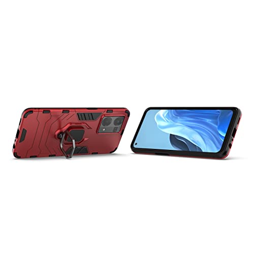 Compatible with Oppo Reno 7 4G Case Kickstand with Tempered Glass Screen Protector [2 Pieces], Hybrid Heavy Duty Armor Dual Layer Anti-Scratch Phone Case Cover, Red