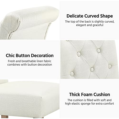 Yaheetech Tufted Dining Chairs Button Parsons Diner Chair Upholstered Fabric Dining Room Chairs with Solid Wood and Padded Seat Stylish Dining Chairs Kitchen Chairs, 6pcs(3 Package), Beige