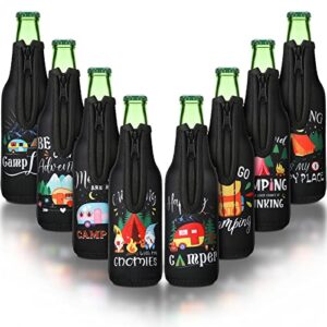 summer beer bottle insulator sleeve with zipper neoprene insulated bottle jackets keep warm and cold beer bottle sleeves with stitched fabric edges for party (8 piece, vivid style)