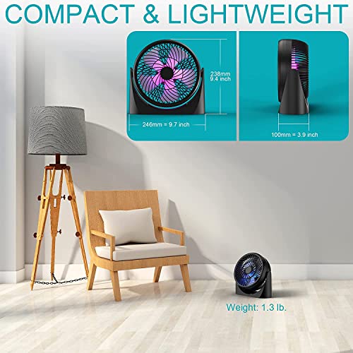 COMLIFE 8” Table Fan with Remote, Portable USB Desk Fan with 3 Powerful Speeds, RGB Light, 360°Rotate, Ultra Quiet for Home Office Bedroom