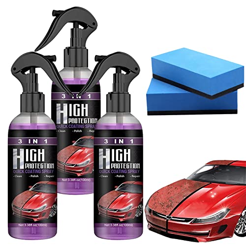 3 in 1 High Protection Quick Car Coating Spray, Extreme Slick Streak-Free Polymer Quick Detail Spray, Quick Coat Car Wax Polish Spray, Plastic Parts Refurbish Agent, Nano Cleaner for Car (300ml)