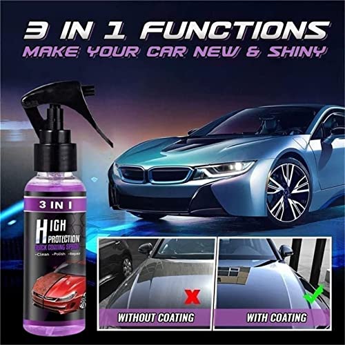 3 in 1 High Protection Quick Car Coating Spray, Extreme Slick Streak-Free Polymer Quick Detail Spray, Quick Coat Car Wax Polish Spray, Plastic Parts Refurbish Agent, Nano Cleaner for Car (300ml)