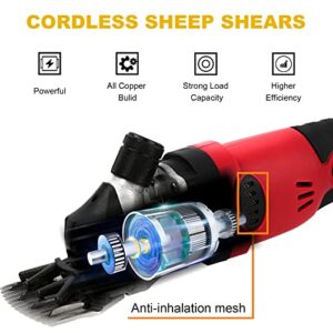 21V Cordless Sheep Shears, Electric Professional Sheep Shears with 2 Pcs Rechargeable 4 Ah Lithium Battery, High/Slow Speed,Sheep Clipper for Alpacas Goats Cattle Farm Livesto