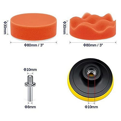 Car Foam Drill 3-Inch Buffing Pad, 11 Pcs Polishing Pads Kit, Car Buffer Polisher Kit Drill Buffing Kit for Car Polishing, Waxing, Sealing Glaze