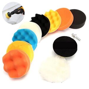 car foam drill 3-inch buffing pad, 11 pcs polishing pads kit, car buffer polisher kit drill buffing kit for car polishing, waxing, sealing glaze