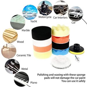 Car Foam Drill 3-Inch Buffing Pad, 11 Pcs Polishing Pads Kit, Car Buffer Polisher Kit Drill Buffing Kit for Car Polishing, Waxing, Sealing Glaze