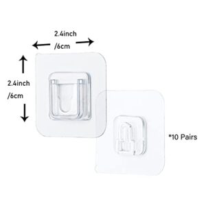 10 Pairs Double Sided Adhesive Hooks 5KG(Max) -Wall Hooks for Hanging,Without Punching and Nails,Transparent Hook Easy to Paste for Kitchen Bathroom Hooks,20 Psc