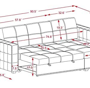 ATY L-Shaped Sectional Sofa with Reversible Storage Chaise & Pulled Out Couch Bed, Living Room Home Furniture 4-Seater w/Copper Nail for Office, Black