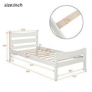 Pvillez Twin Bed Frames, Wood Twin Bed Frame with Headboard and Footboard Kids Bed Frame,Twin Wooden Bedframes Platform with Storage for Girls Boy No Box Spring Needed (White)