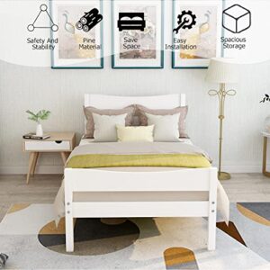 Pvillez Twin Bed Frames, Wood Twin Bed Frame with Headboard and Footboard Kids Bed Frame,Twin Wooden Bedframes Platform with Storage for Girls Boy No Box Spring Needed (White)