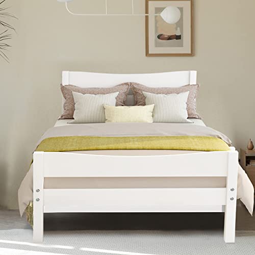 Pvillez Twin Bed Frames, Wood Twin Bed Frame with Headboard and Footboard Kids Bed Frame,Twin Wooden Bedframes Platform with Storage for Girls Boy No Box Spring Needed (White)