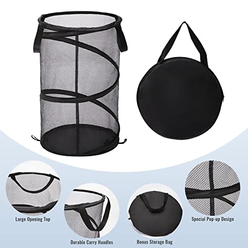 2 Pack Collapsible Mesh Laundry Basket Foldable with Handles Pop Up Dirty Clothes Storage Room Organizer, Black