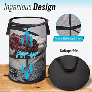 2 Pack Collapsible Mesh Laundry Basket Foldable with Handles Pop Up Dirty Clothes Storage Room Organizer, Black