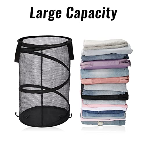 2 Pack Collapsible Mesh Laundry Basket Foldable with Handles Pop Up Dirty Clothes Storage Room Organizer, Black