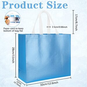 Rikkmte 12Pcs Reusable Gift Bags,Blue Glossy Tote Bags with Handle,Glossy Finish Grocery Bag,Non-woven Shopping Bags,Foldable Bridesmaids Bags Gift Bags for Women Bridesmaid Wedding Birthday Party