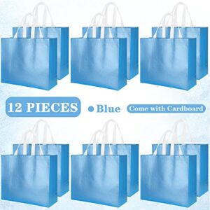 Rikkmte 12Pcs Reusable Gift Bags,Blue Glossy Tote Bags with Handle,Glossy Finish Grocery Bag,Non-woven Shopping Bags,Foldable Bridesmaids Bags Gift Bags for Women Bridesmaid Wedding Birthday Party