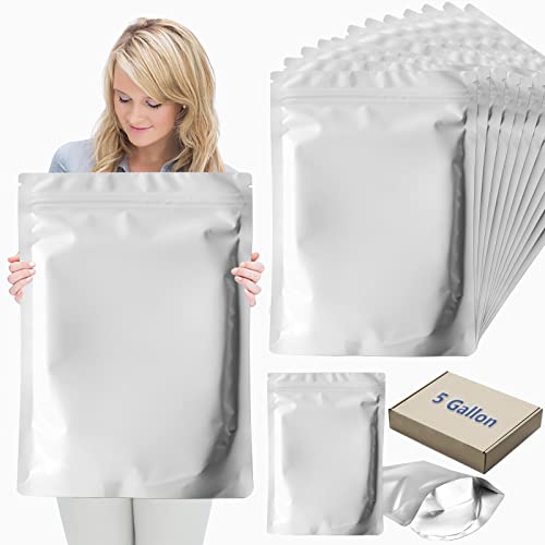 15 Pack Mylar Bags for Food Storage 5 Gallon, Resealable Stand Up Heat Sealable Bags with Zipper for Rice, Grains, Coffee Beans and Emergency Long Term Food Storage (15 Pcs Bags)