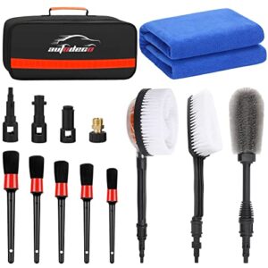 autodeco 13pcs auto detailing brush set for most pressure washers, car cleaning tools kit with rotating brush, utility bristle brush, tire brush, universal adapter, detailing brush set