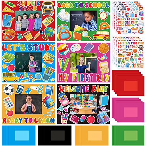 24 Pcs Welcome Back to School Picture Frame Kindergarten DIY Craft Picture Frame School Photo Frame Craft Kits for Kids Preschool Party Decoration Arts Craft Elementary Classroom Game Activities