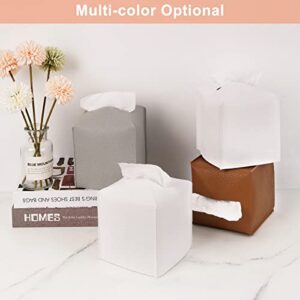 MecTo Tissue Box Cover, Square PU Leather Tissue Box Holder, Modern Tissue Case Facial Paper Cube Tissue Holder Decorative for Bathroom Vanity Countertop, Night Stands, Car, Office (5"x5"x5'', Camel)