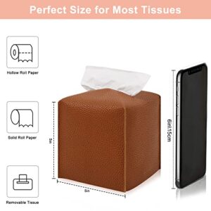 MecTo Tissue Box Cover, Square PU Leather Tissue Box Holder, Modern Tissue Case Facial Paper Cube Tissue Holder Decorative for Bathroom Vanity Countertop, Night Stands, Car, Office (5"x5"x5'', Camel)