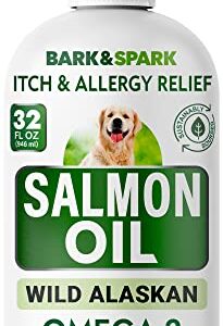 Bark&Spark Salmon Oil for Dogs & Cats - Natural Omega-3 Fish Oil for Dogs - Skin & Coat Support - Liquid Food Supplement for Pets - EPA+DHA Fatty Acids for Joint Function, Immune & Heart Health 32oz