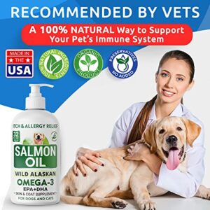 Bark&Spark Salmon Oil for Dogs & Cats - Natural Omega-3 Fish Oil for Dogs - Skin & Coat Support - Liquid Food Supplement for Pets - EPA+DHA Fatty Acids for Joint Function, Immune & Heart Health 32oz