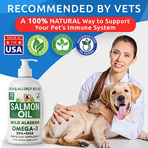 Bark&Spark Salmon Oil for Dogs & Cats - Natural Omega-3 Fish Oil for Dogs - Skin & Coat Support - Liquid Food Supplement for Pets - EPA+DHA Fatty Acids for Joint Function, Immune & Heart Health 32oz