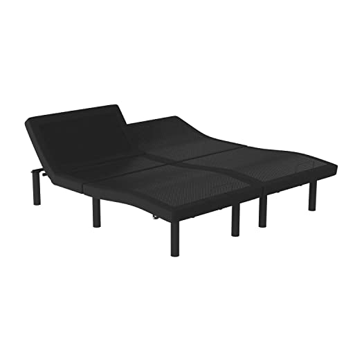 Flash Furniture Selene Adjustable Bed Base-Black Anti-Skid Upholstery-Height Adjustable Legs-Programmable Wireless Remote-Independent Head/Foot Incline-Split King