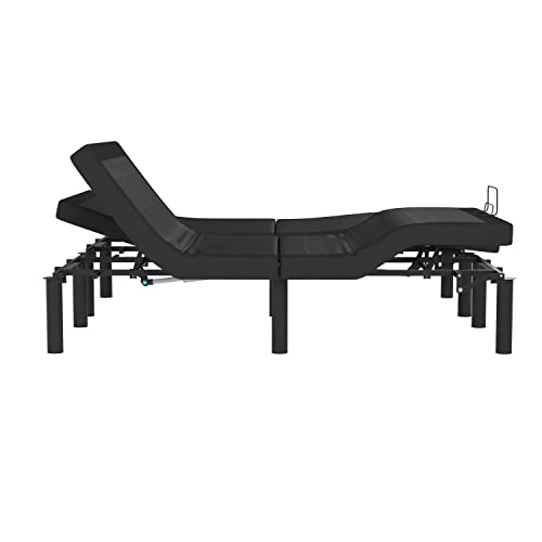 Flash Furniture Selene Adjustable Bed Base-Black Anti-Skid Upholstery-Height Adjustable Legs-Programmable Wireless Remote-Independent Head/Foot Incline-Split King