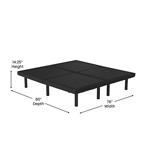 Flash Furniture Selene Adjustable Bed Base-Black Anti-Skid Upholstery-Height Adjustable Legs-Programmable Wireless Remote-Independent Head/Foot Incline-Split King