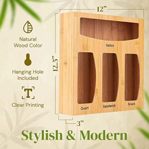 ML Products Resealable Bag Storage Organizer, 4-in-1 Baggie Organizer with Engraved Labels, Bamboo-Made, Waterproof Baggie Organizer for Drawer and Wall, Easy Clean, No Assembly Storage, 12.4” x 13.5”