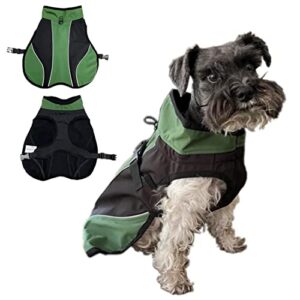 h.s.c.pet reflective dogs raincoats waterproof shirts,green adjustable puppy lightweight jacket, doggie windproof warm vest with harness hole