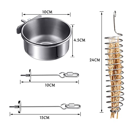 PhantomSky 4PCS Bird Treat Skewer Food Holder, Bird Hanging Stainless Steel Parrot Fruit Vegetable Food Feeder Holder Cage Parakeets Budgie Foraging Toy Include 2 Fruit Fork 1 Food Basket 1 Water Bowl