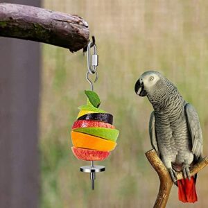 PhantomSky 4PCS Bird Treat Skewer Food Holder, Bird Hanging Stainless Steel Parrot Fruit Vegetable Food Feeder Holder Cage Parakeets Budgie Foraging Toy Include 2 Fruit Fork 1 Food Basket 1 Water Bowl