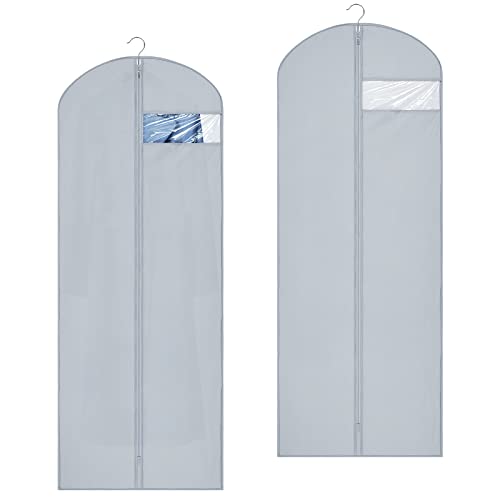 MecTo Garment Bags Set of 2, Dust-Proof Garment Bags for Hanging Clothes, Suit Bag for Storage and Travel with Clear Window, Breathable Dress Bags for Gowns Suits Coats (Grey, 23.3 x 65 Inch)