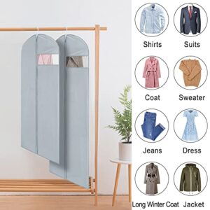 MecTo Garment Bags Set of 2, Dust-Proof Garment Bags for Hanging Clothes, Suit Bag for Storage and Travel with Clear Window, Breathable Dress Bags for Gowns Suits Coats (Grey, 23.3 x 65 Inch)