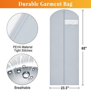 MecTo Garment Bags Set of 2, Dust-Proof Garment Bags for Hanging Clothes, Suit Bag for Storage and Travel with Clear Window, Breathable Dress Bags for Gowns Suits Coats (Grey, 23.3 x 65 Inch)