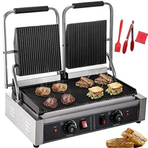 commercial sandwich panini press,110v 3600w countertop panini grill,non-stick full grooved plates panini press grill,temperature control 122°f-572°f electric sandwich maker for hamburgers steaks