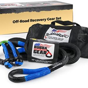 Bubba Rope Off-Road Truck Recovery Gear Set – Heavy-Duty Vehicle Tow Kit: Power Stretch Recovery Rope, 7/8” x 20’ - NexGen PRO Gator-Jaw Synthetic Shackles, 3/8” x 6.5” - Blue