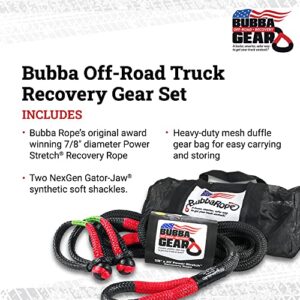 Bubba Rope Off-Road Truck Recovery Gear Set – Heavy-Duty Vehicle Tow Kit: Power Stretch Recovery Rope, 7/8” x 20’ - NexGen PRO Gator-Jaw Synthetic Shackles, 3/8” x 6.5” - Blue