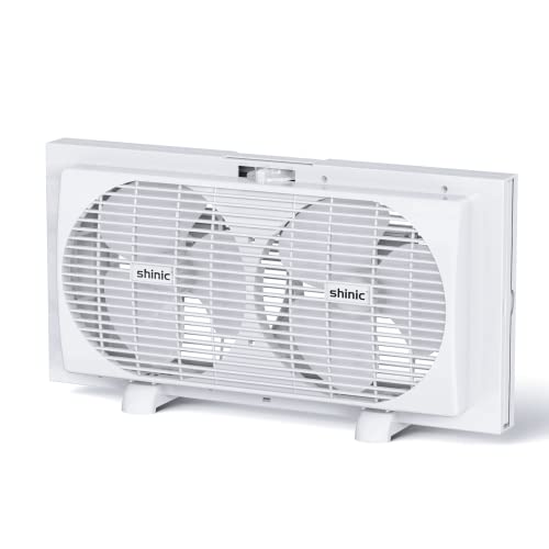 Shinic 9 Inch Twin Window Fan Reversible Airflow Control, 2 Speeds Window Exhaust Fan with Auto-locking Expenders and Foldable Handle, ETL Listed, Household Window Fan Fits 22"-33" ​Window