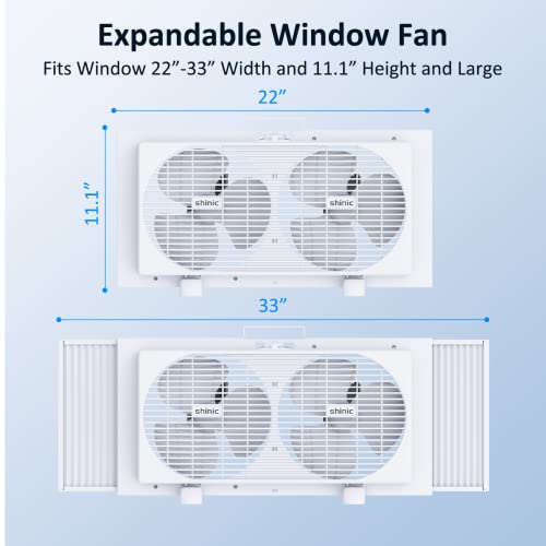 Shinic 9 Inch Twin Window Fan Reversible Airflow Control, 2 Speeds Window Exhaust Fan with Auto-locking Expenders and Foldable Handle, ETL Listed, Household Window Fan Fits 22"-33" ​Window