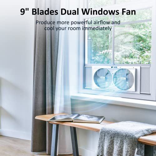 Shinic 9 Inch Twin Window Fan Reversible Airflow Control, 2 Speeds Window Exhaust Fan with Auto-locking Expenders and Foldable Handle, ETL Listed, Household Window Fan Fits 22"-33" ​Window