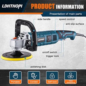 LDHTHOPI Buffer Polisher, 1600W 7 Inch/6 Inch Rotary Buffer Polisher Waxer, 7 Variable Speed 1000-3500 RPM, Detachable Handle for Car, Boat Sanding, Polishing, Waxing