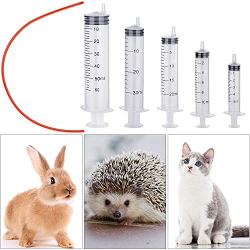 10 Pack Puppy Kitten Feeding Tube Kit Include 5 Pack 8 FR Red Rubber Puppy Feeding Tube and 5 Pack Clear Kitten Feeding Syringe 5 ML 10 ML 20 ML 30 ML 60 ML for Feeding Goat Kitten Puppy Small Animals