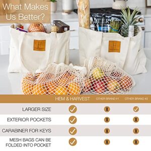 Hem & Harvest Reusable Bag (5 reusable grocery bags) Large totes with 2 handles UPGRADED